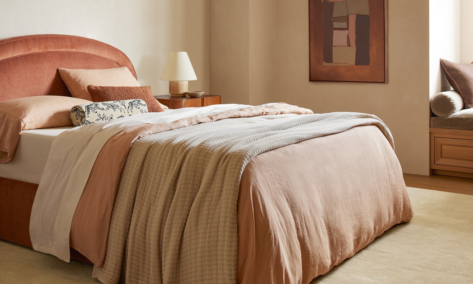 A Soft + Peachy Hued Bedroom Look