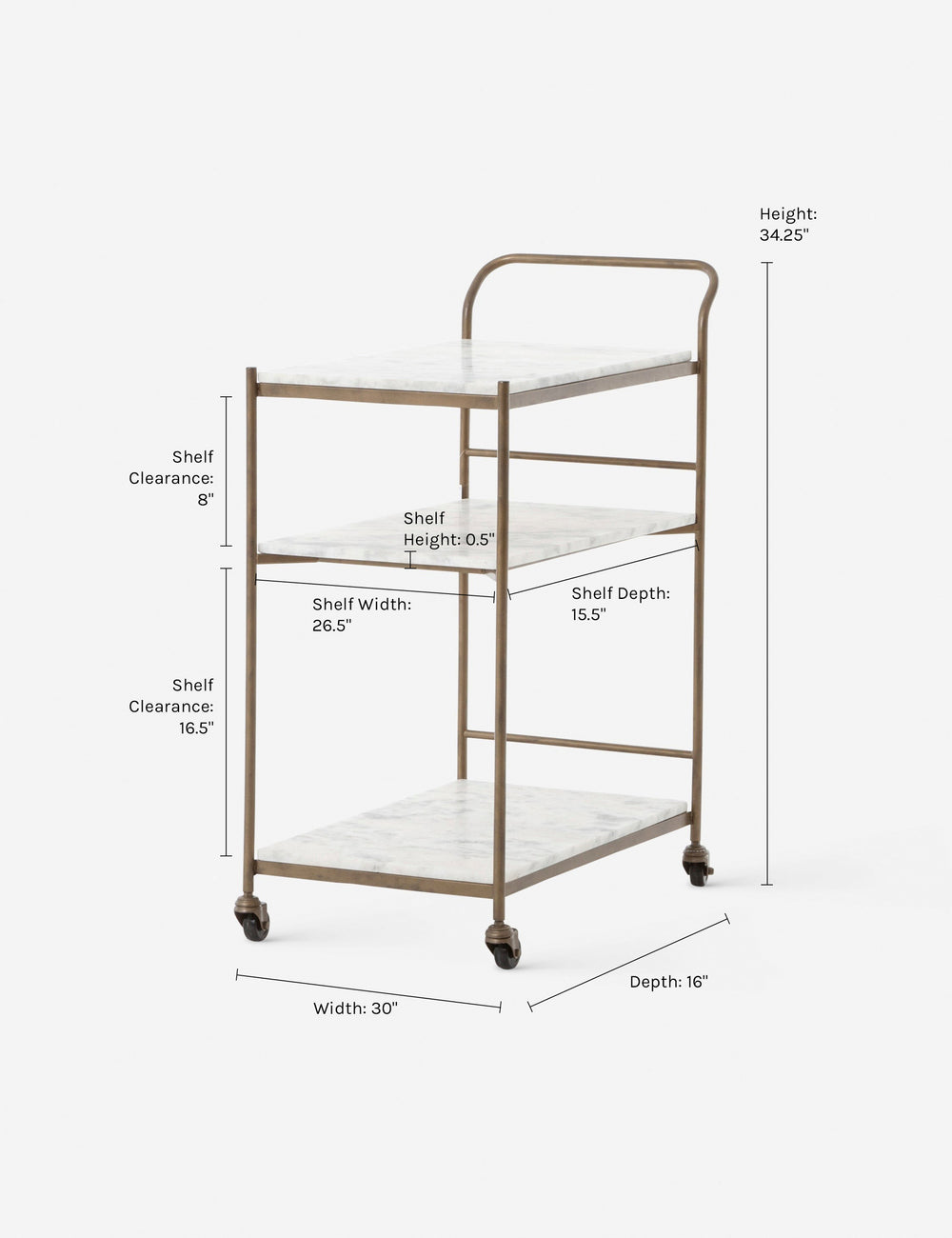 Evander Brass + Marble Bar Cart With Casters