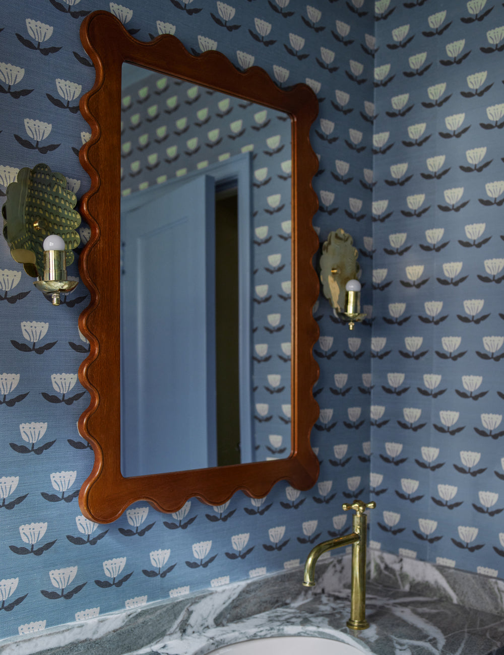 Sarah Sherman Samuel Ripple Oak Wood Framed Mirror