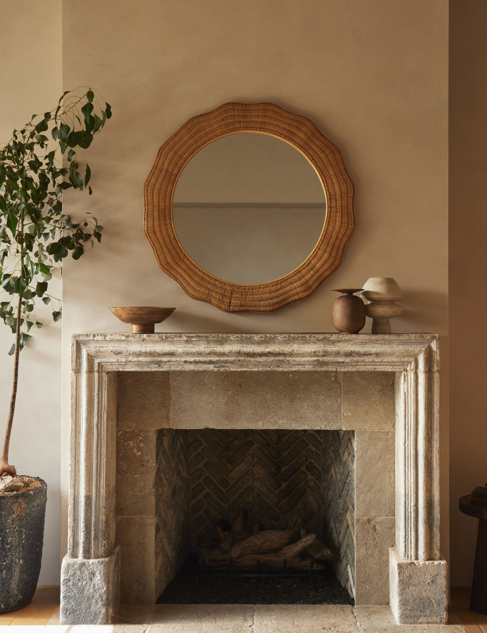 Yarely Woven Rattan Round Mirror