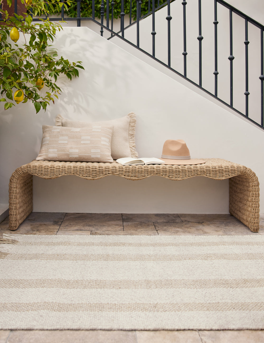 Caio Indoor / Outdoor Backless Wicker Bench