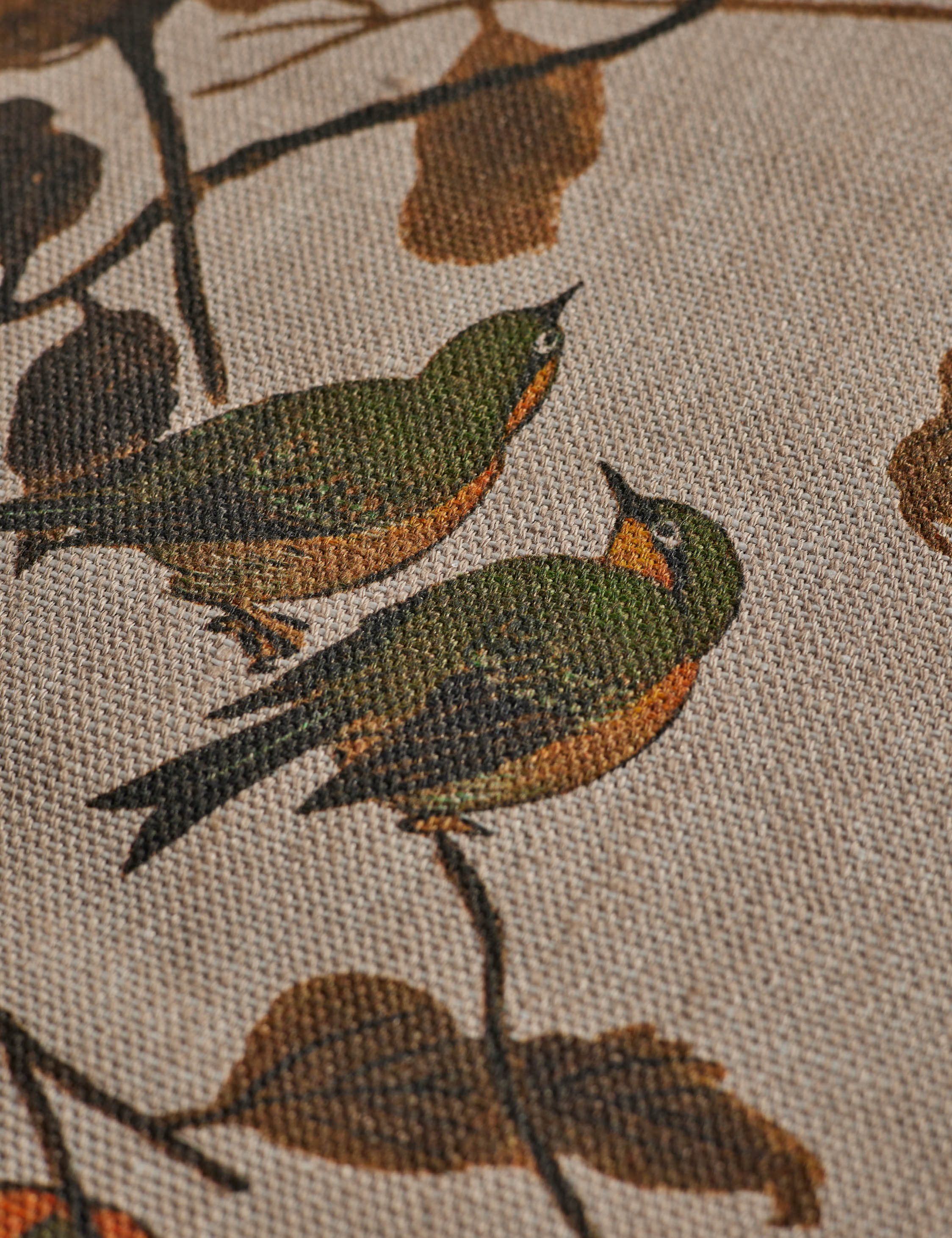Persimmon Birds Flax Linen Fabric by Nathan Turner