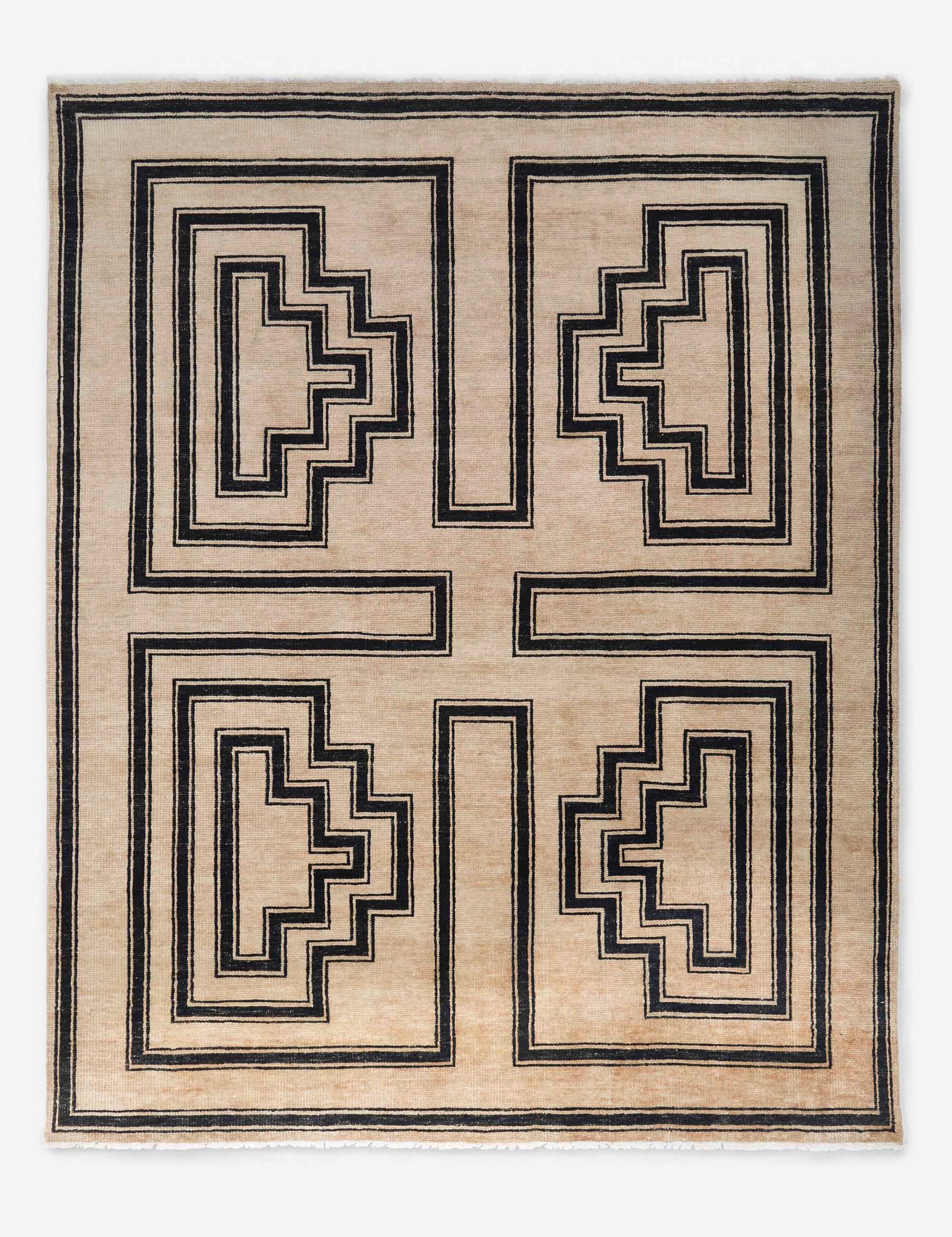 Senna Black + Neutral Wool Geometric Area Rug
