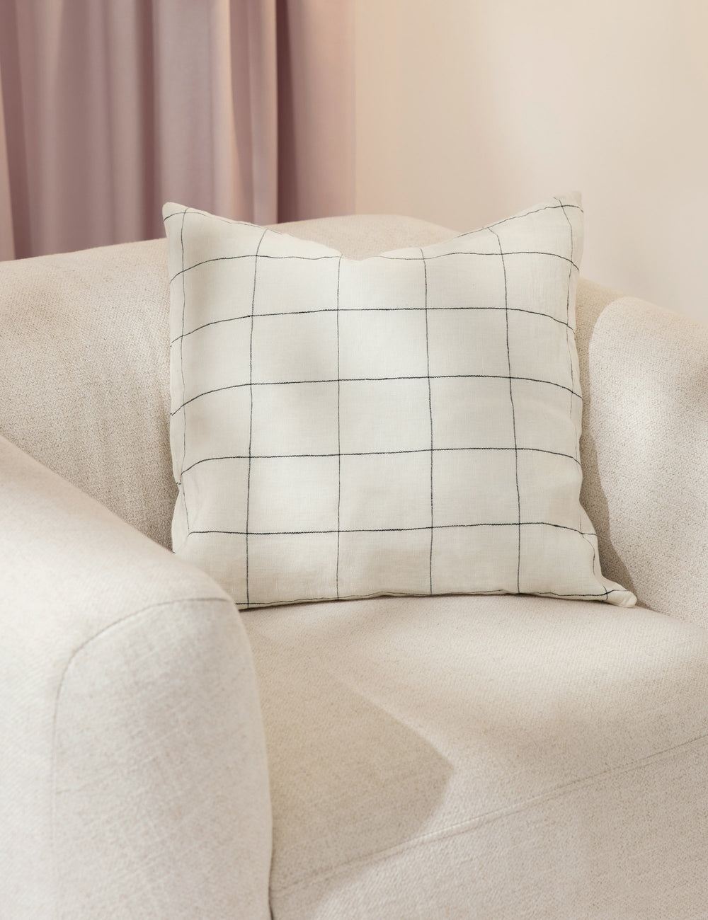 Lucian Grid-Patterned Linen Throw Pillow
