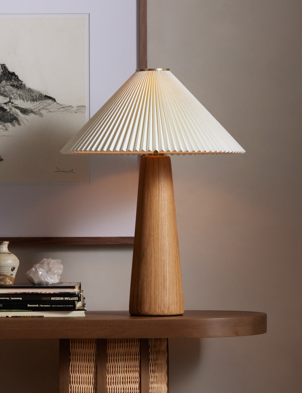 Llewyn Tapered Oak Wood Table Lamp