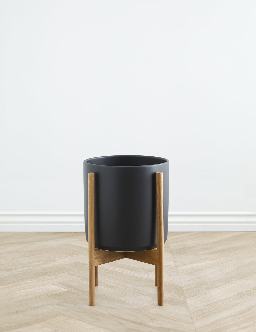 Ceramic Planter Pot + Teak Stand by LBE Design