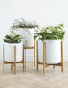 Ceramic Planter Pot + Teak Stand by LBE Design